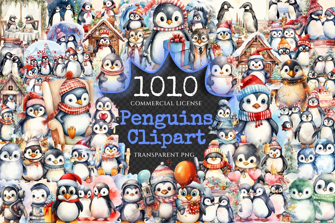 Penguins Watercolor Clipart Bundle - 1005+ Transparent PNG, Charming ...