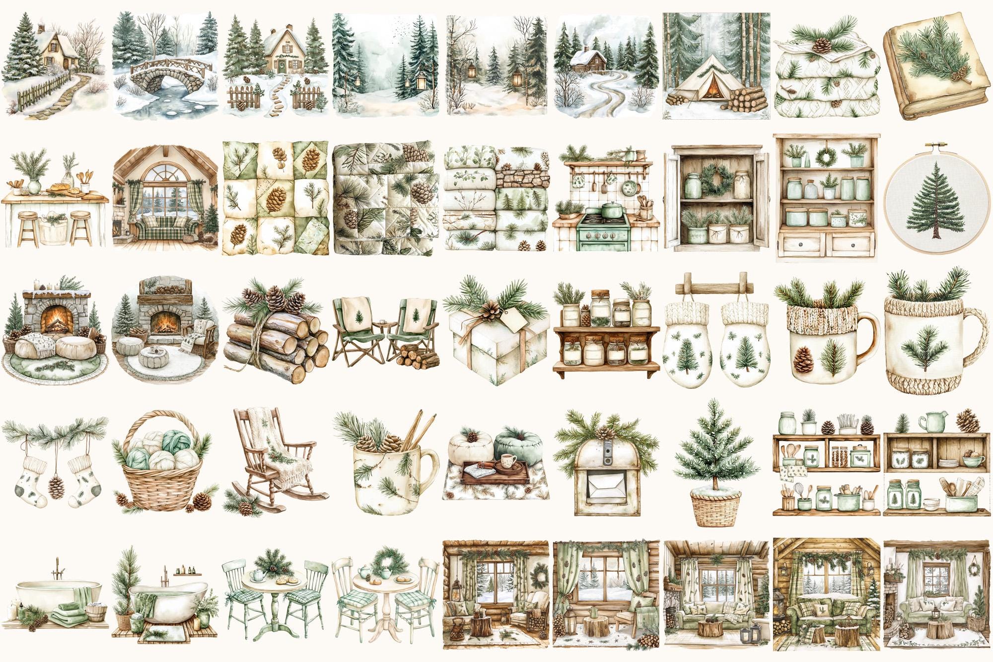 Winter Watercolor Clipart Set – Cozy Christmas Graphics (digital ...