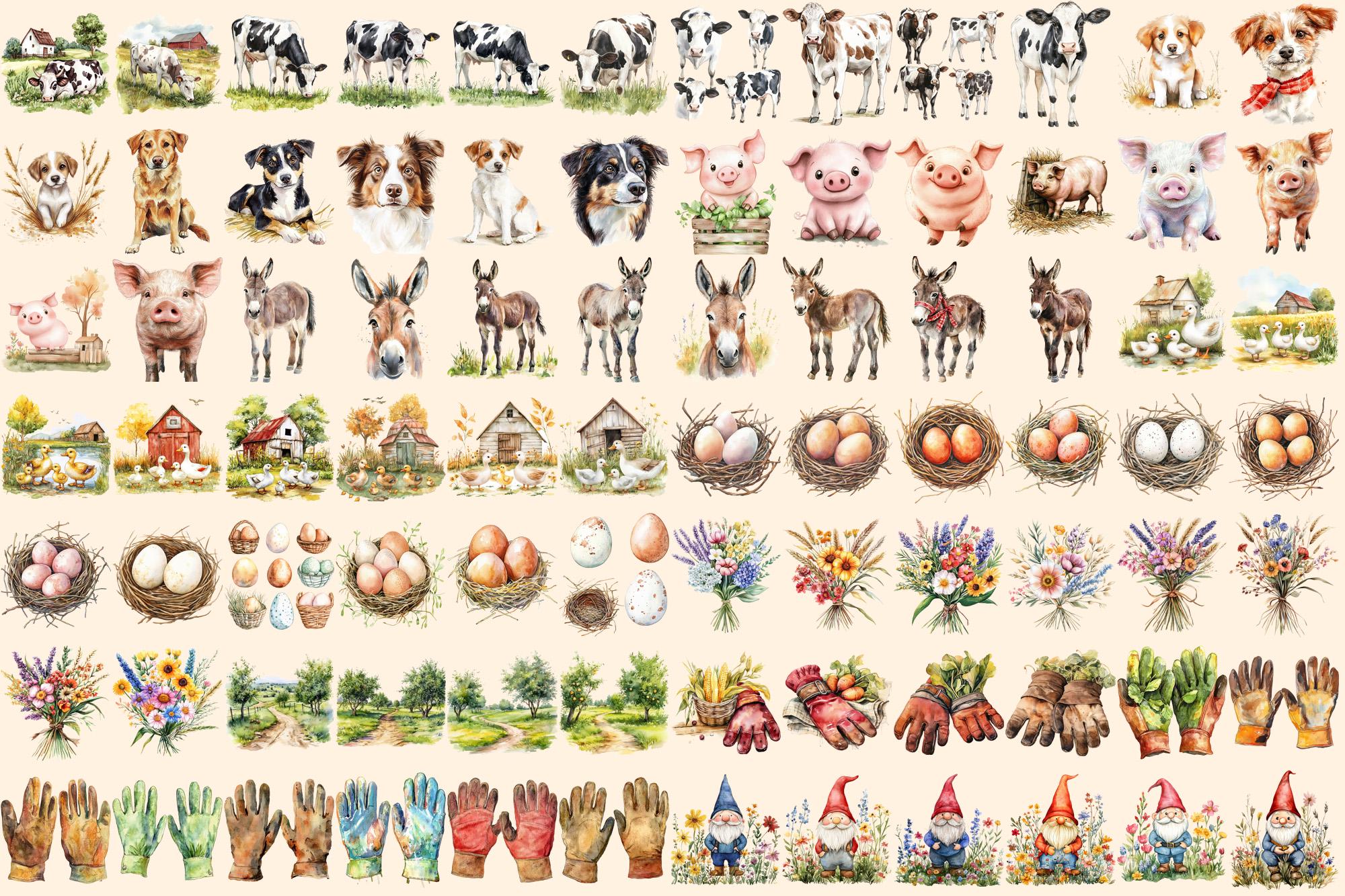 Watercolor Farm Clipart Bundle – Rustic Farmhouse PNG (digital Download ...