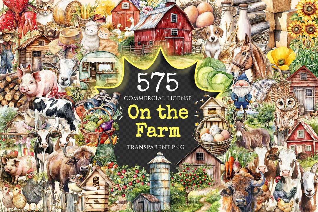 Watercolor Farm Clipart Bundle – Rustic Farmhouse PNG (digital Download ...