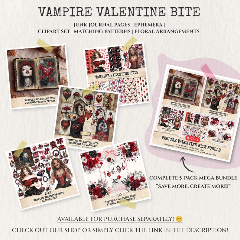 Vampire Valentine Bite Seamless Patterns, Dark Romance JPEG, Thorny ...