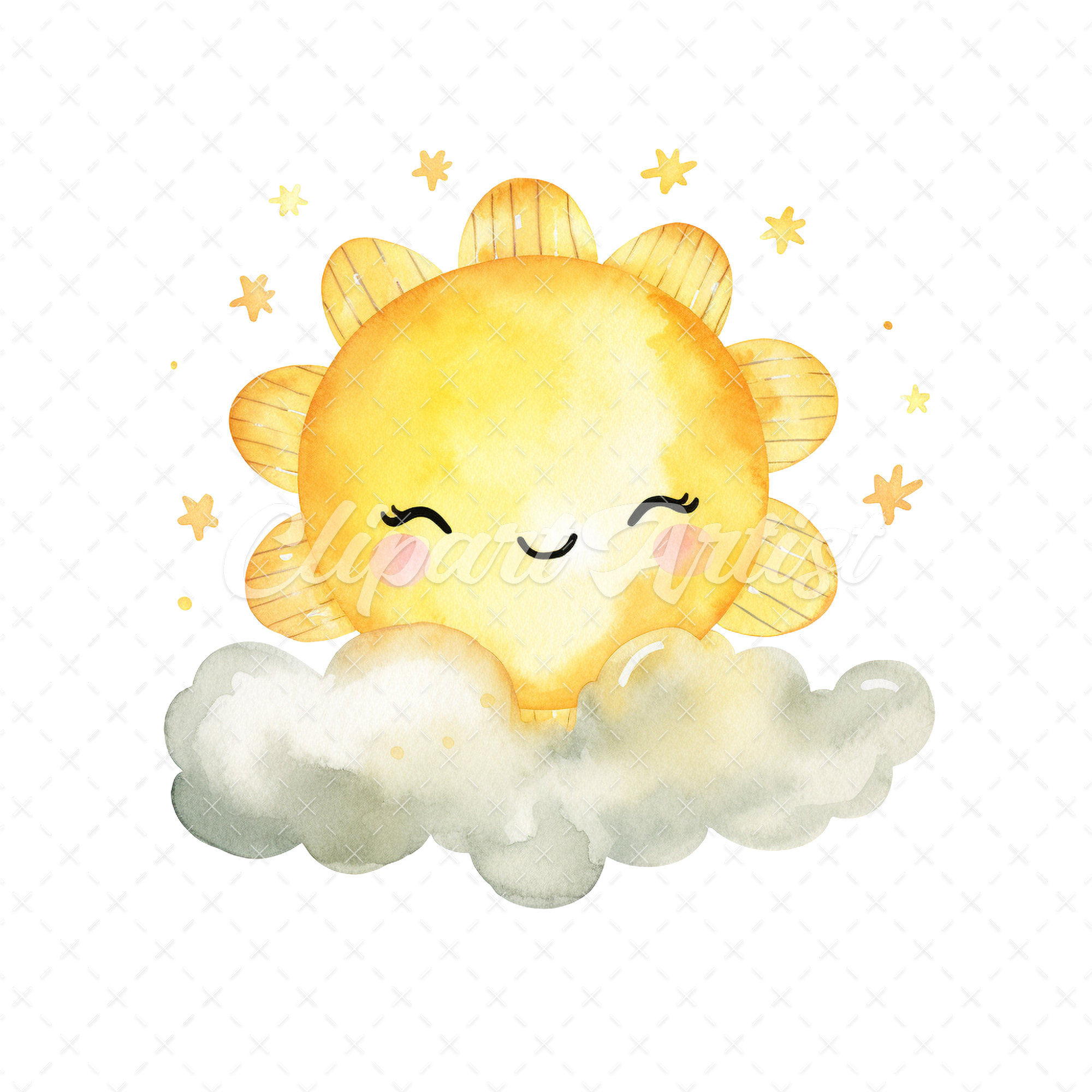 18 High-quality Cute Sun and Cloud Clipart Cute Sun Cloud Digital ...