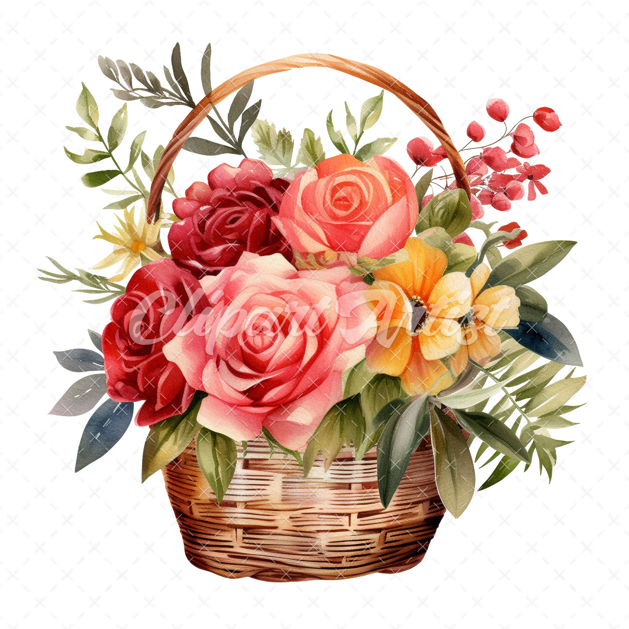 20 High-quality Flower Basket Clipart Flower Basket Digital Watercolor ...