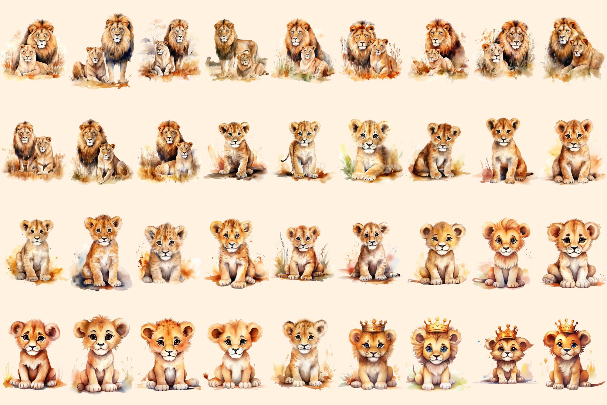 Watercolor Lion Clipart Bundle – 248+ PNG Graphics, Commercial Use ...