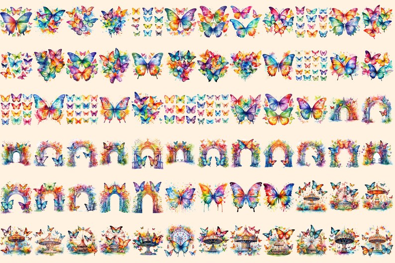 Watercolor Butterfly Clipart Bundle – 500+ Rainbow PNG Images (digital ...
