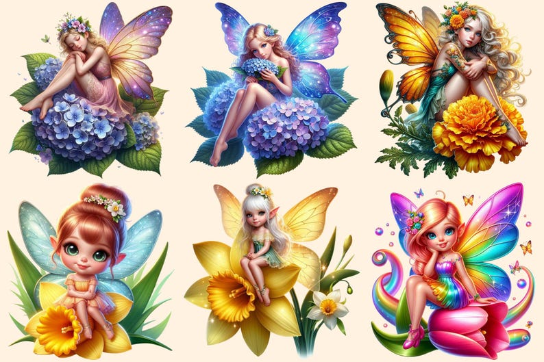Floral Fairies PNG Clipart – Magical Graphics, Commercial Use (digital ...