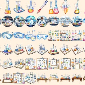 Watercolor Science Lab Clipart – 455+ PNG Graphics (digital Download ...