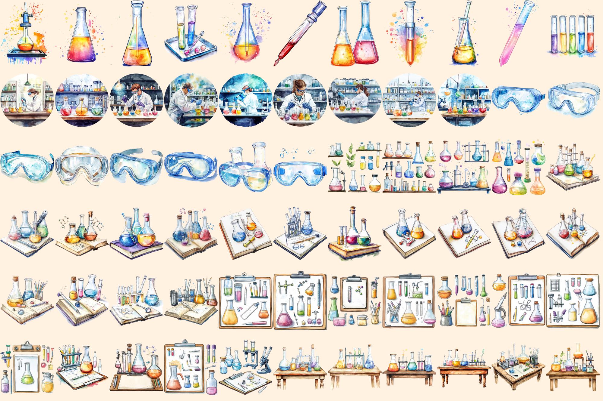 Watercolor Science Lab Clipart – 455+ PNG Graphics (digital Download ...