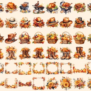 Thanksgiving Watercolor Clipart Bundle - 380+ Transparent PNG, Thankful ...
