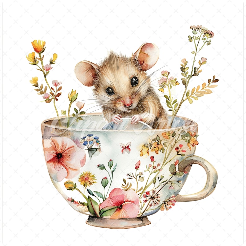 20 High-quality Mice in a Floral Tea Cup Clipart Floral Mice Digital ...
