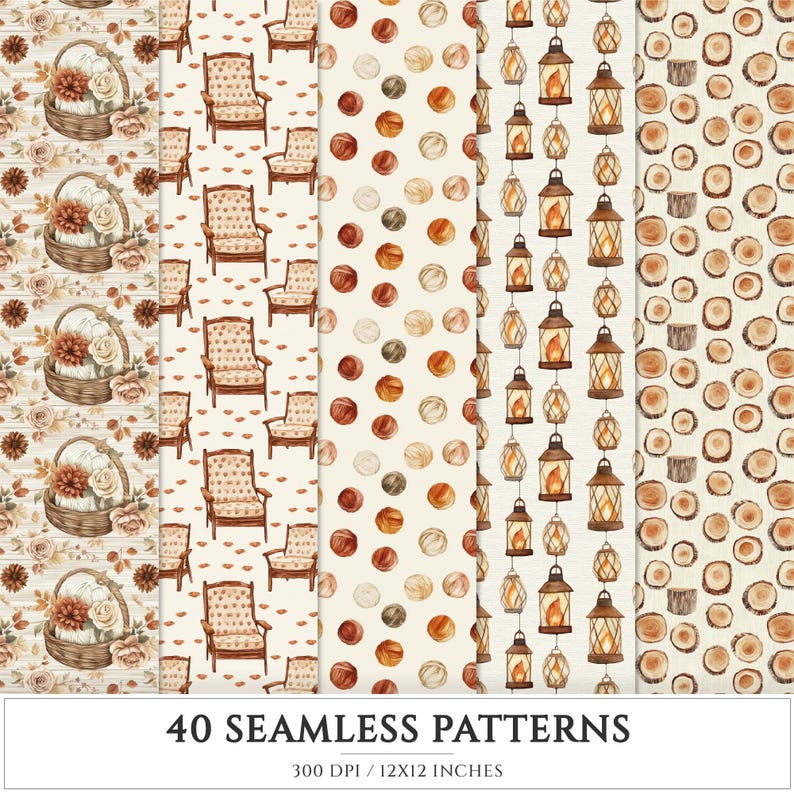 Cottage Ember Tales Seamless Patterns, Cottage Winter JPEG, Knitted ...