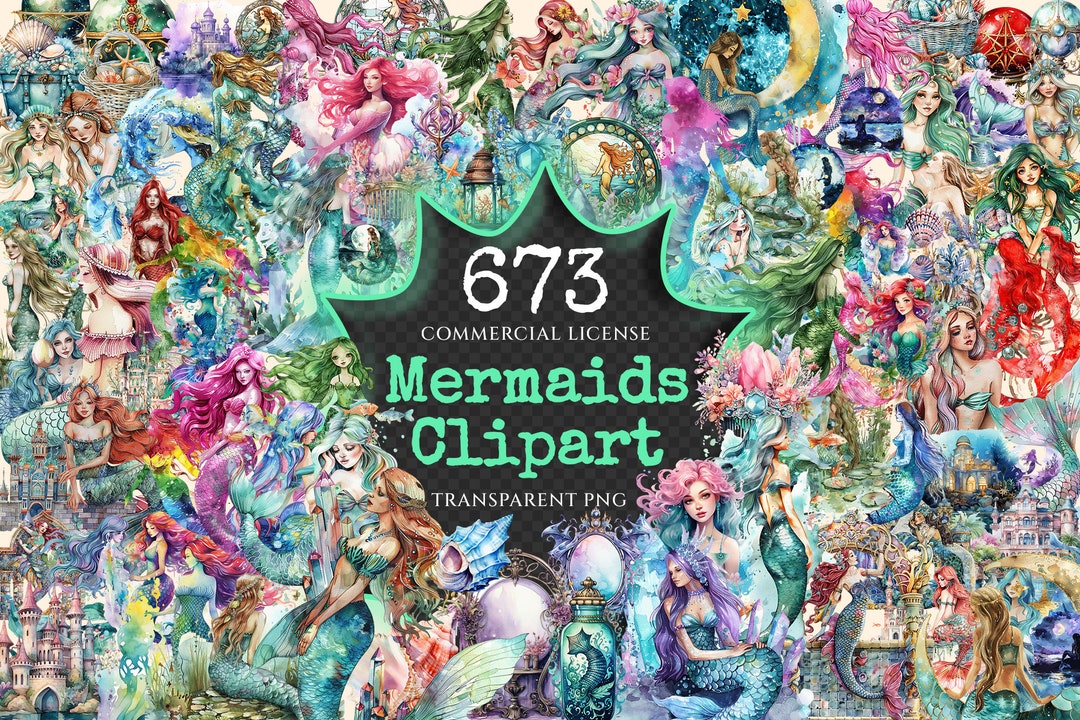 Watercolor Mermaid Clipart – 670+ PNG Illustrations (digital Download ...