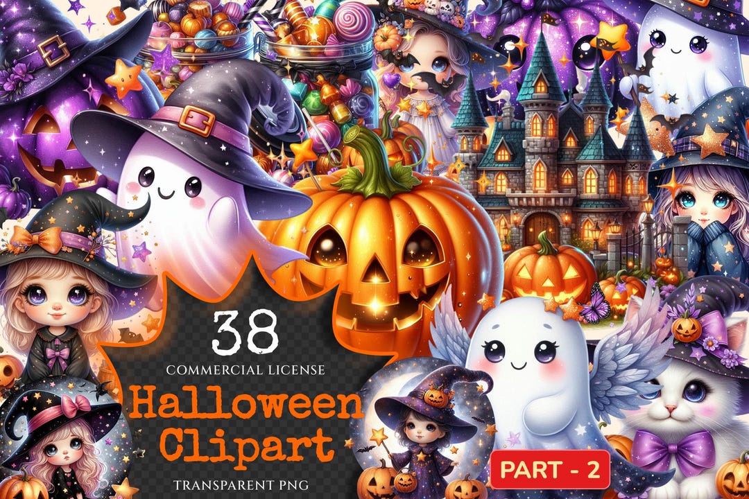 Halloween Clipart – Adorable Trick or Treat PNG Graphics (digital ...