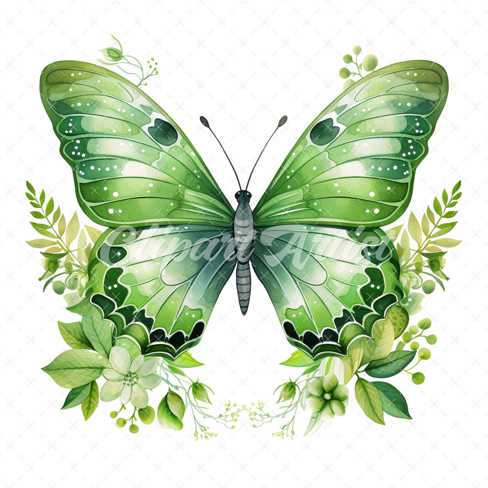 20 High-quality Green Floral Butterfly Clipart Butterfly Digital ...