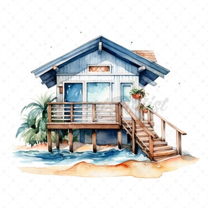 19 High-quality Beach Houses Clipart - Beach House Digital Watercolor ...