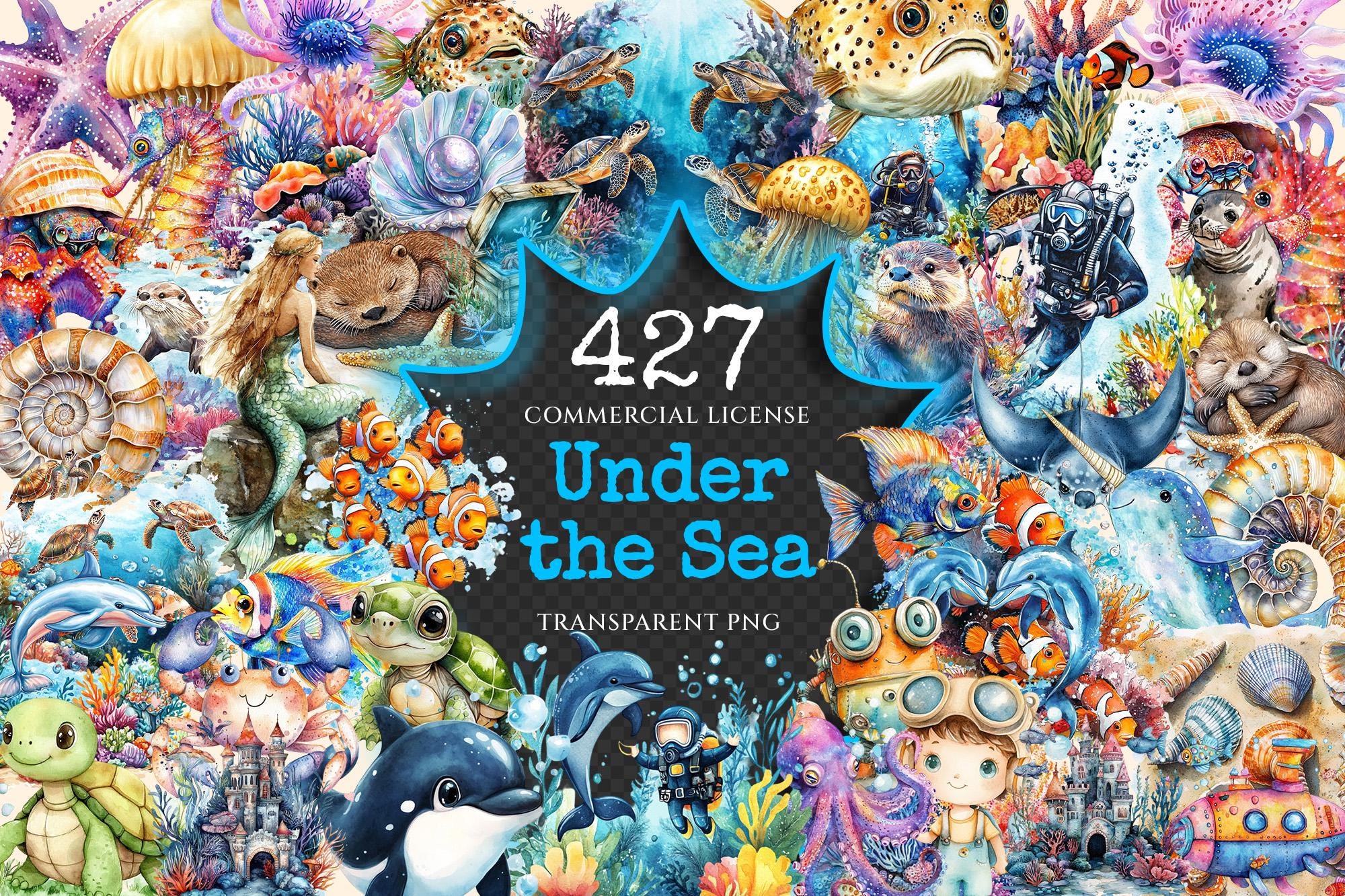 Watercolor Under the Sea Clipart Bundle – 422+ PNG Graphics (digital ...