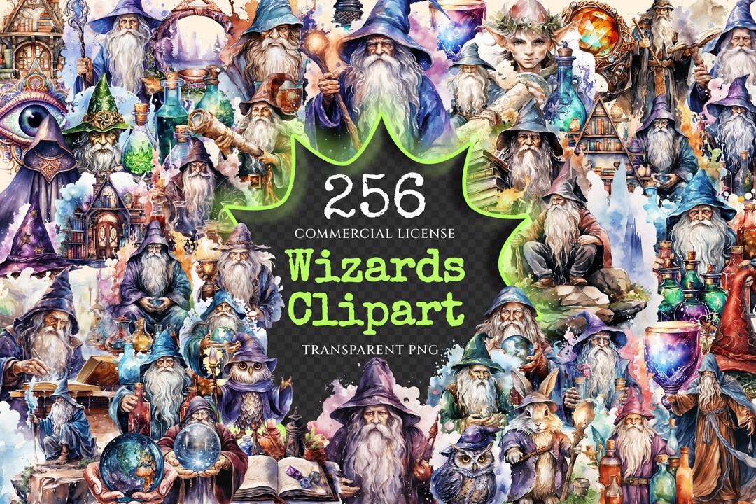 Wizards Watercolor Clipart Bundle - 250+ Transparent PNG, Enchanted ...