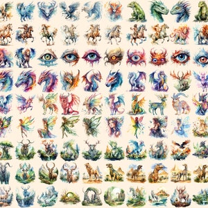 Mythical Creatures Watercolor Clipart Bundle - 845+ Transparent PNG ...