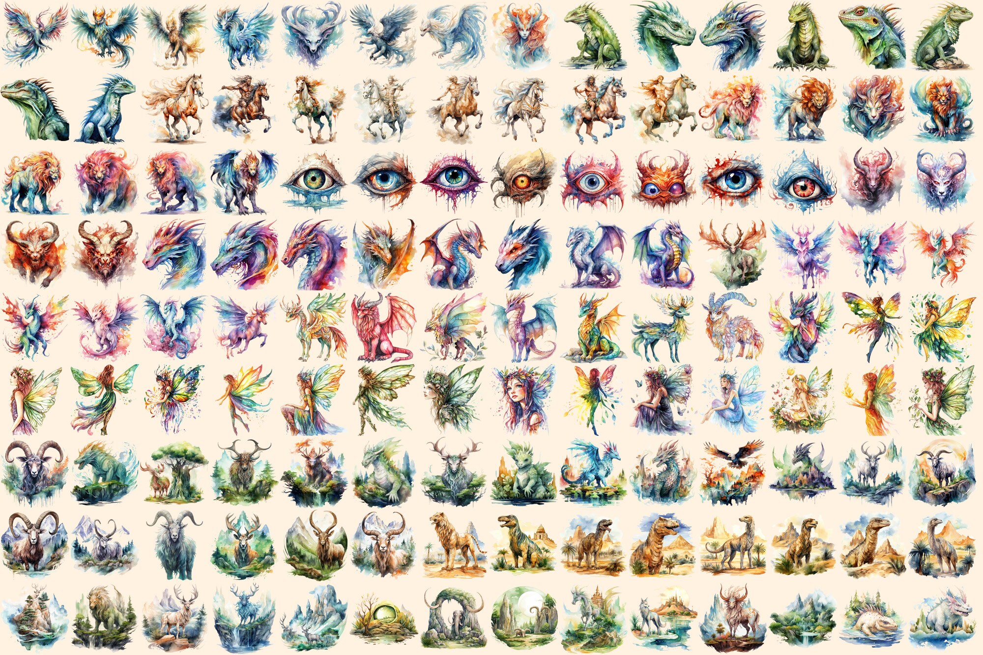 Watercolor Mythical Creatures Clipart – 845+ PNG Illustrations (digital ...