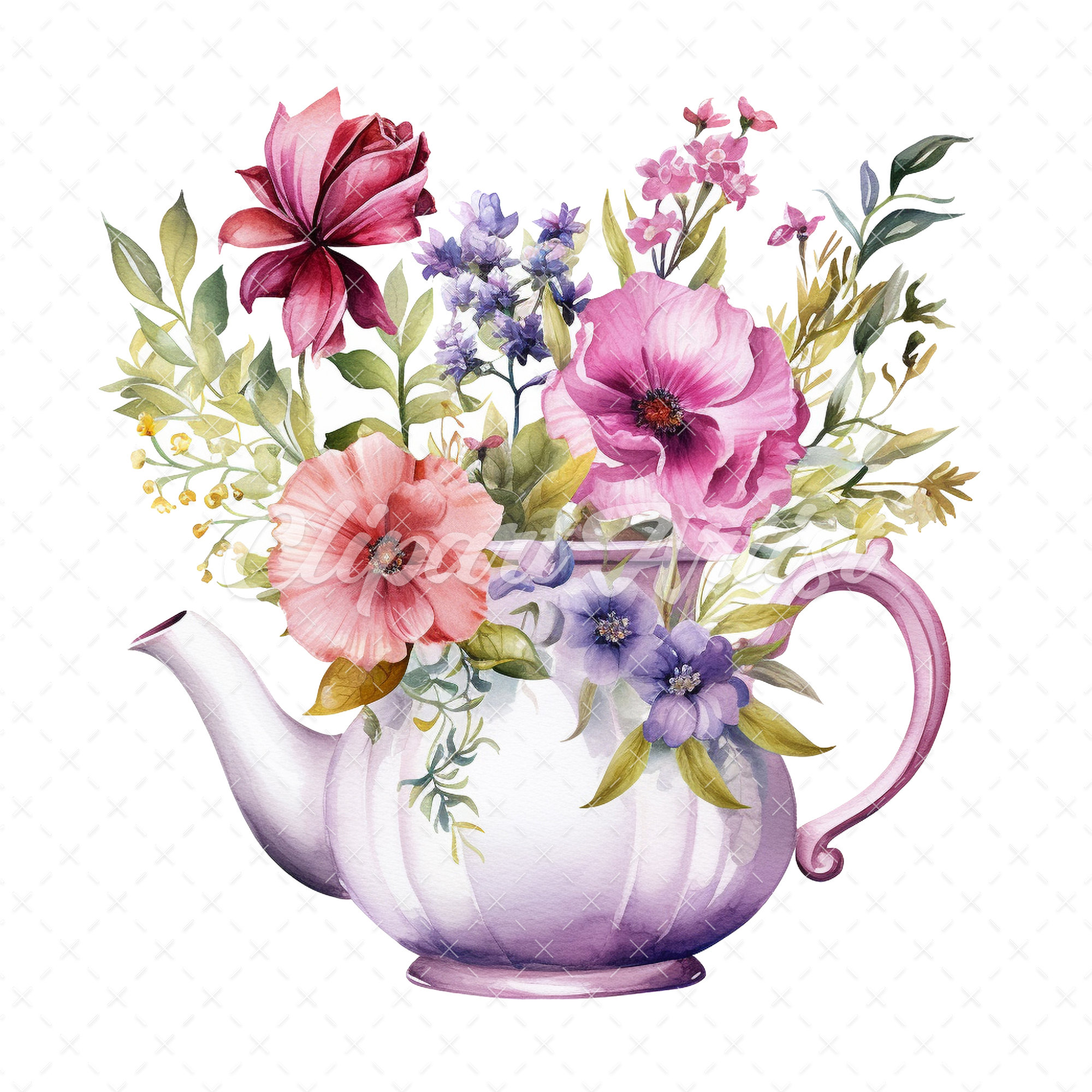 Floral Teapot Clipart – Watercolor Teapot Art, Digital Download - Etsy