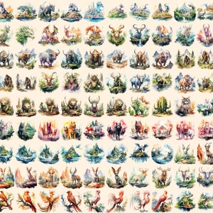 Mythical Creatures Watercolor Clipart Bundle - 845+ Transparent PNG ...