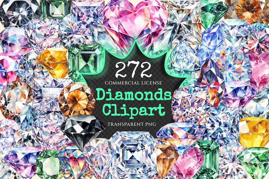 Watercolor Diamond Clipart Bundle – Elegant Gem Graphics (digital ...