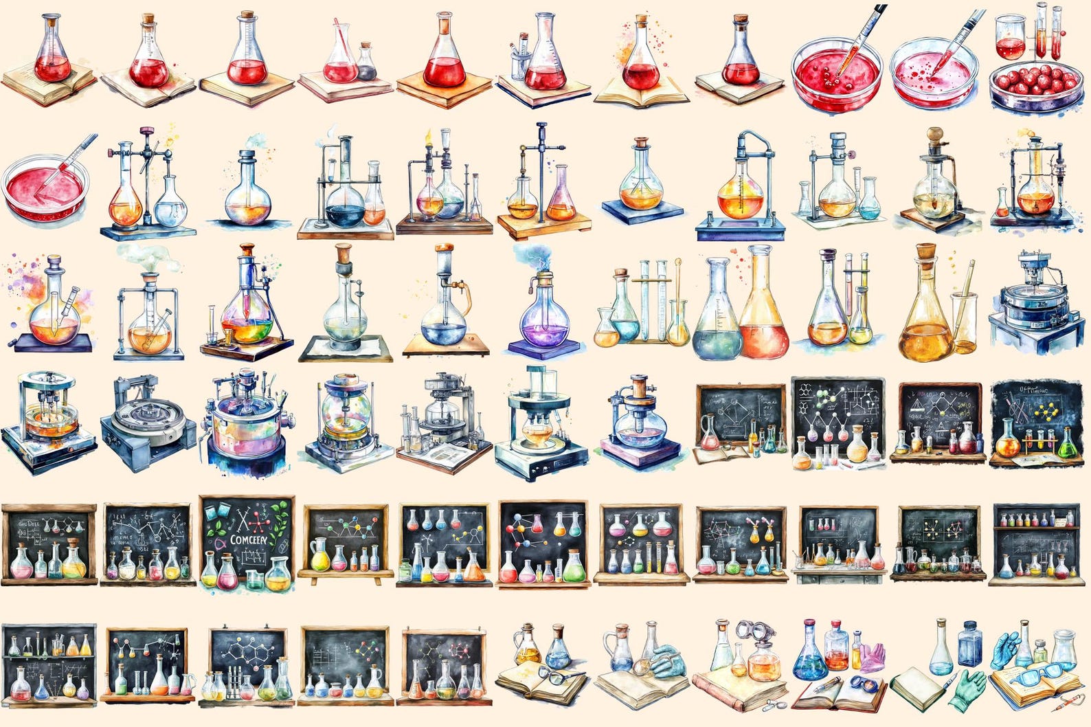 Watercolor Science Lab Clipart – 455+ PNG Graphics (digital Download ...
