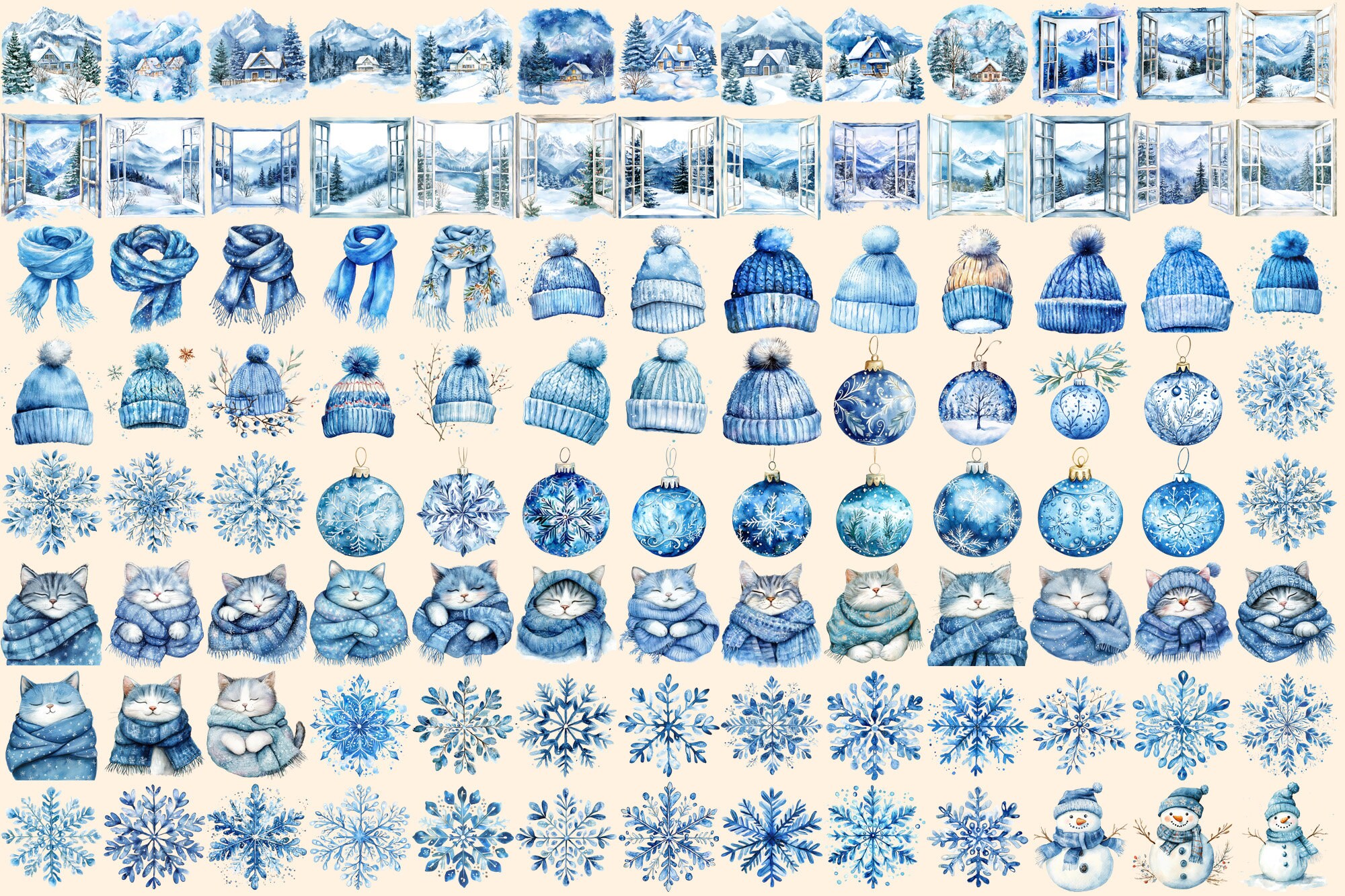Winter Watercolor Clipart Bundle – 700+ Cozy PNG Graphics (digital ...