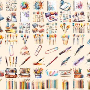 School Supplies Watercolor Clipart Bundle - 535+ Transparent PNG, Back ...
