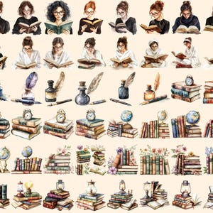 The Old Library Watercolor Clipart Bundle - 398+ Transparent PNG ...
