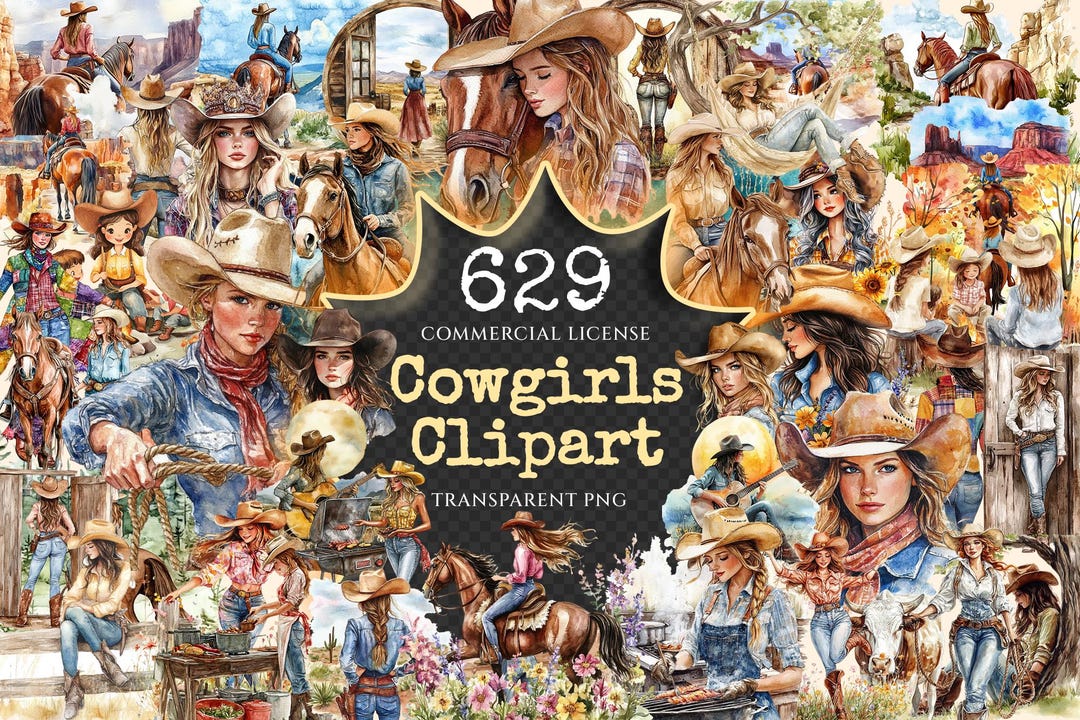 Cowgirls Watercolor Clipart Bundle – Western Rodeo Graphics (digital ...