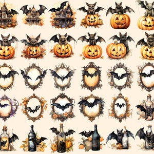 Vintage Bats Watercolor Clipart Bundle – 250+ PNG, Halloween (digital ...