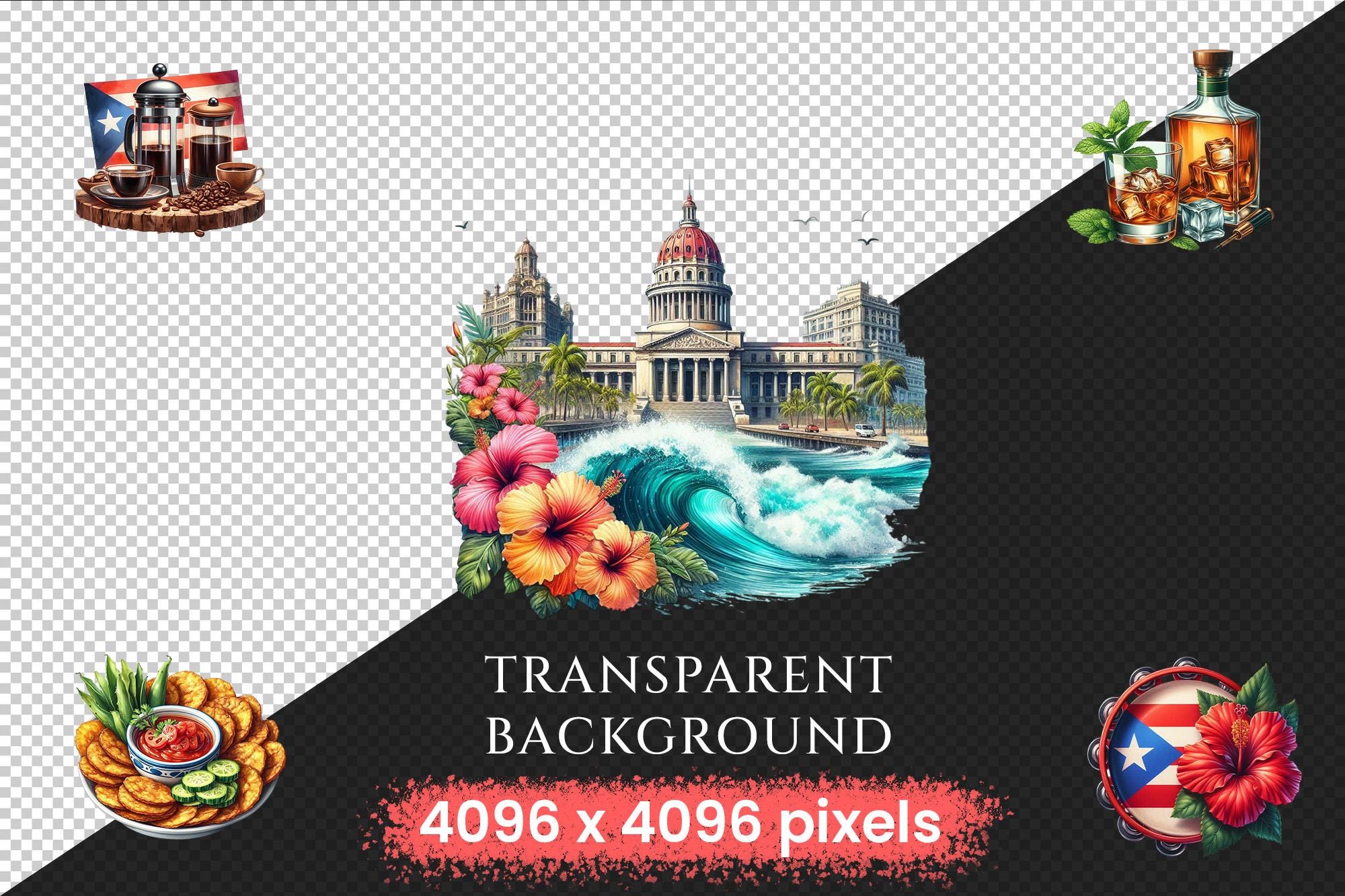 Puerto Rico Clipart – Tropical Travel Illustrations, 58 PNG (digital ...