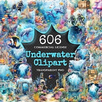 Under the Sea Digital Watercolor Clipart, Sea Animals, Undersea and ...