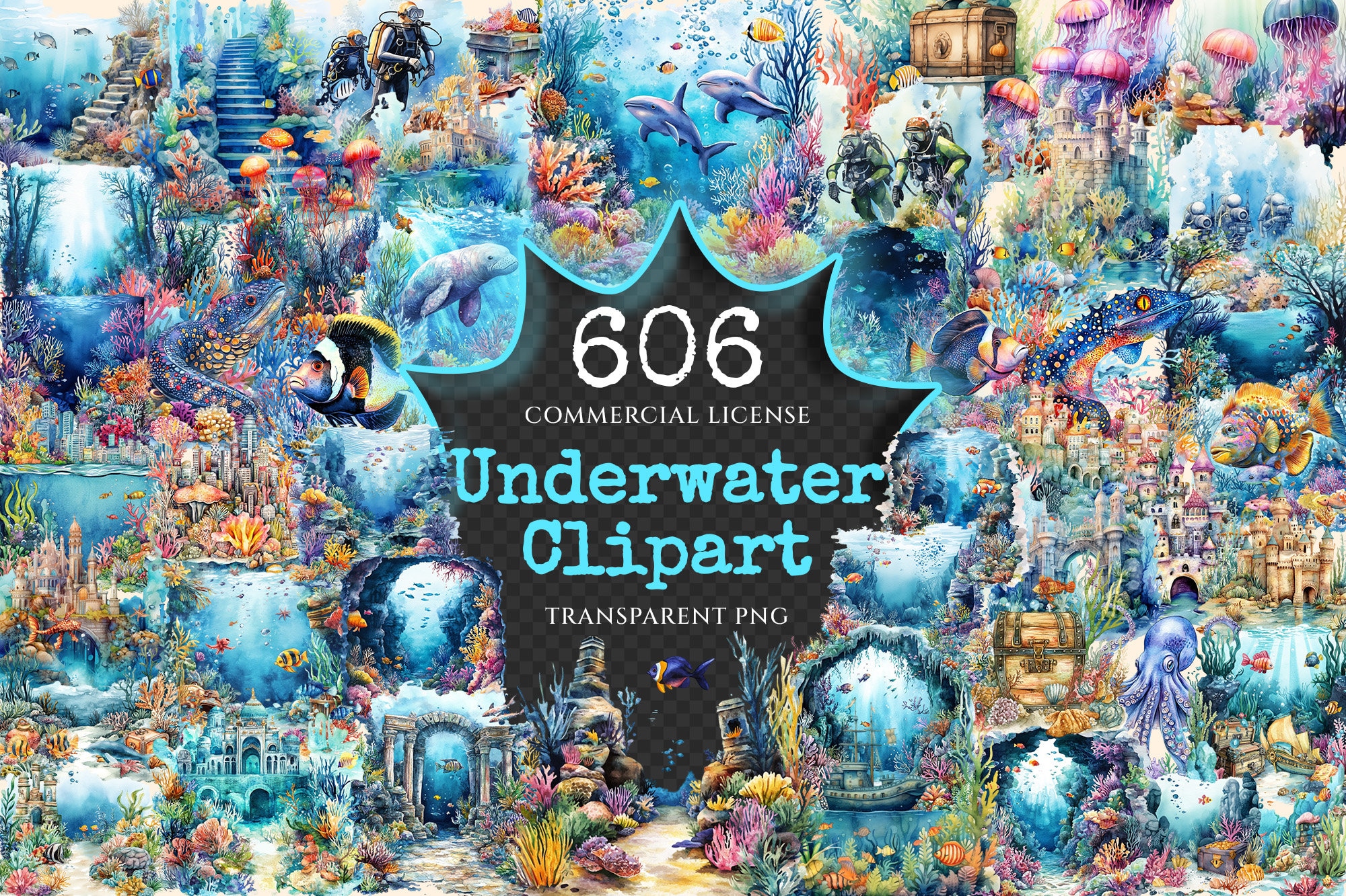 Watercolor Underwater Clipart – 600+ Seascape PNG Illustrations ...