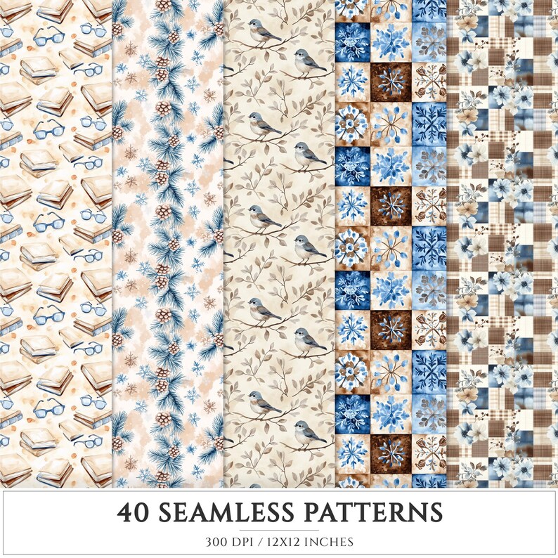 Winter Brownie Haven Seamless Patterns, Rustic Jpegs (digital Download ...