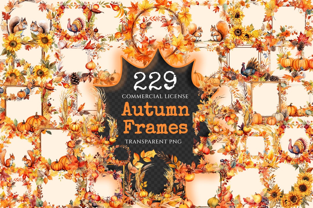 Autumn Frames Watercolor Clipart Bundle - 225+ Transparent PNG, Fall ...