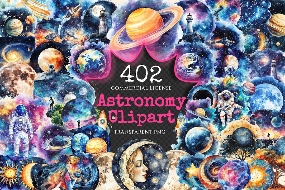 Astronomy Watercolor Clipart Bundle - 400+ Transparent PNG, Sky and ...