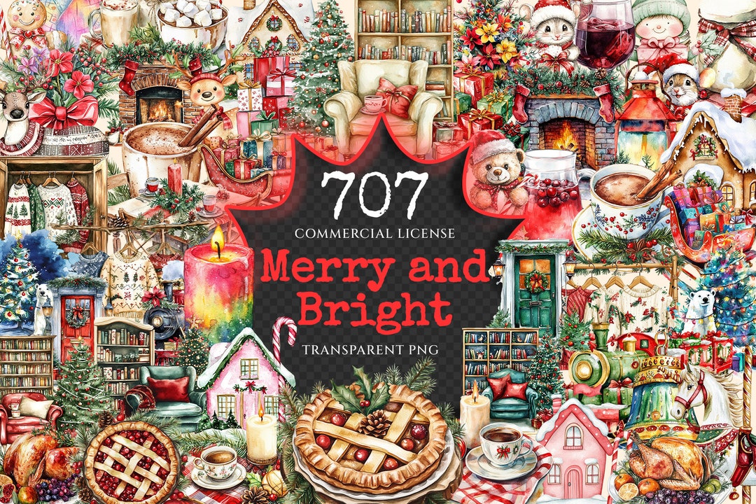 Watercolor Christmas Clipart Bundle – 702+ Holiday PNG Graphics ...