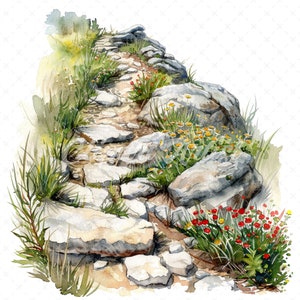 Watercolor Rocky Path Clipart – Scenic Landscape Art (digital Download ...