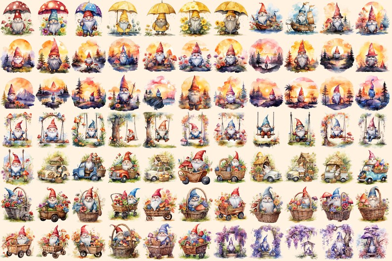 Gnomes Watercolor Clipart Bundle 520 Transparent PNG, Enchanted Gnome ...