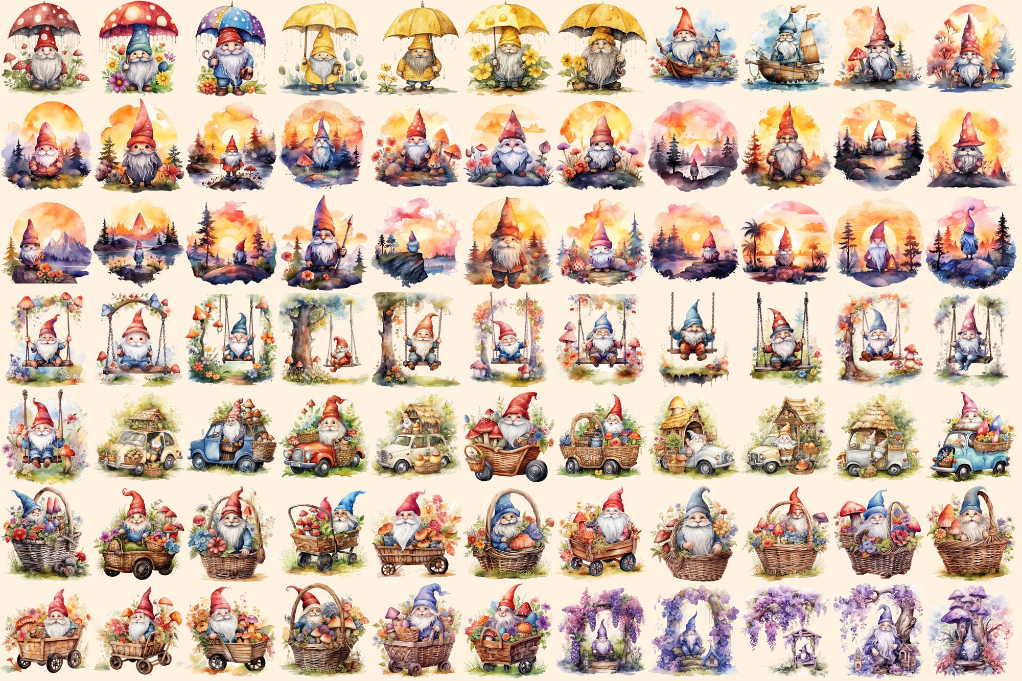 Gnomes Watercolor Clipart Bundle 520 Transparent PNG, Enchanted Gnome ...