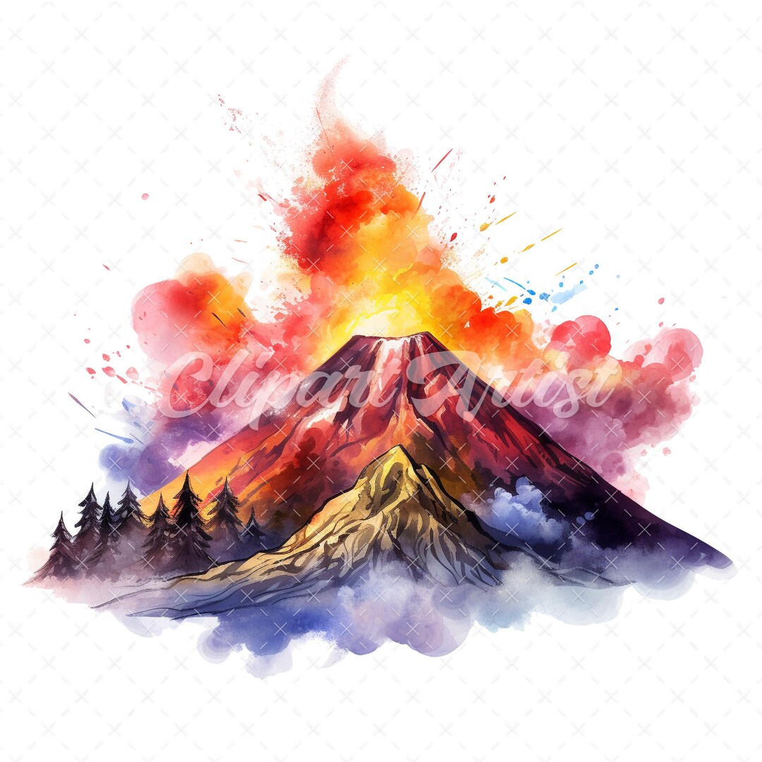 20 High-quality Volcano Clipart - Volcano Digital Watercolor JPG ...