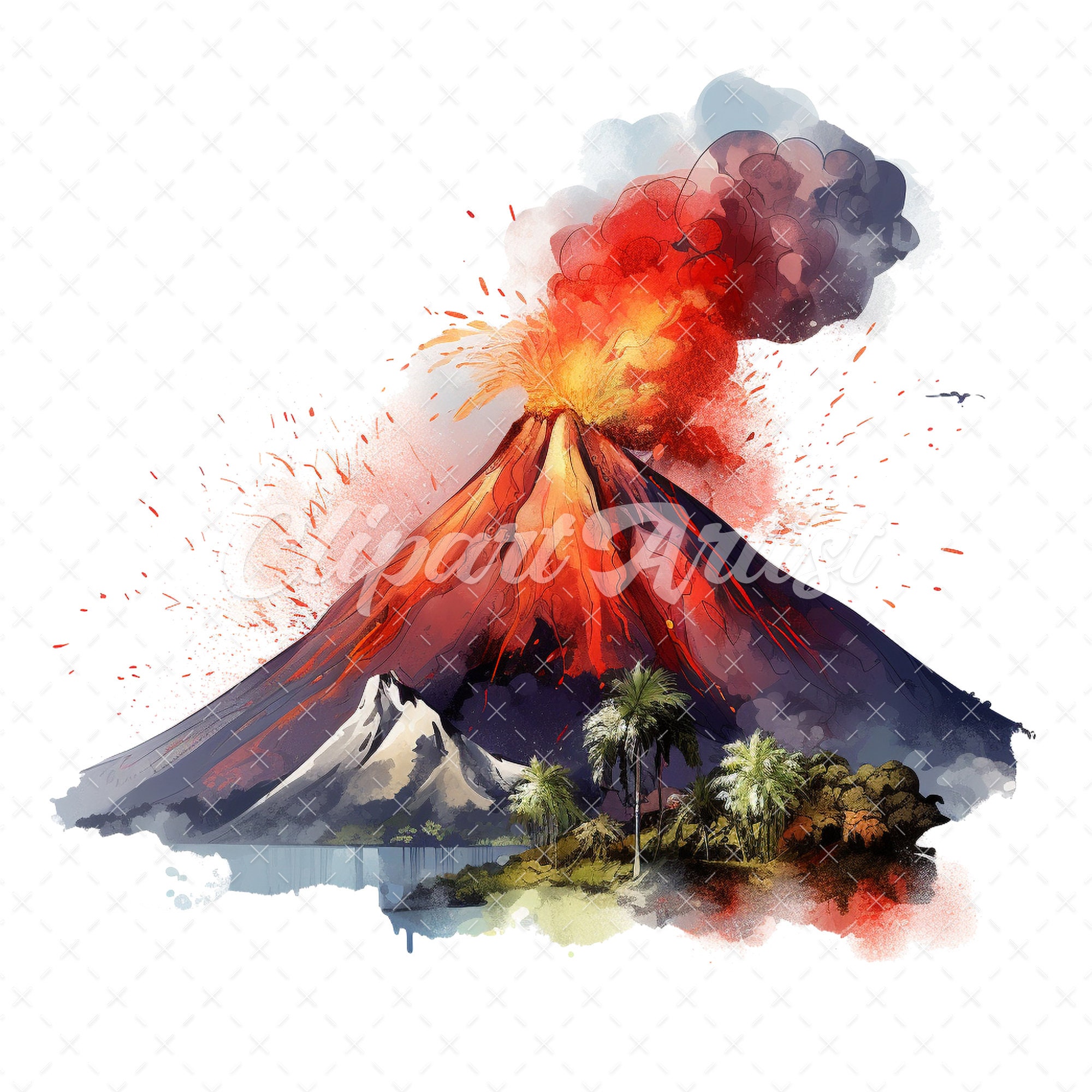 20 High-quality Volcano Clipart Volcano Digital Watercolor JPG Instant ...
