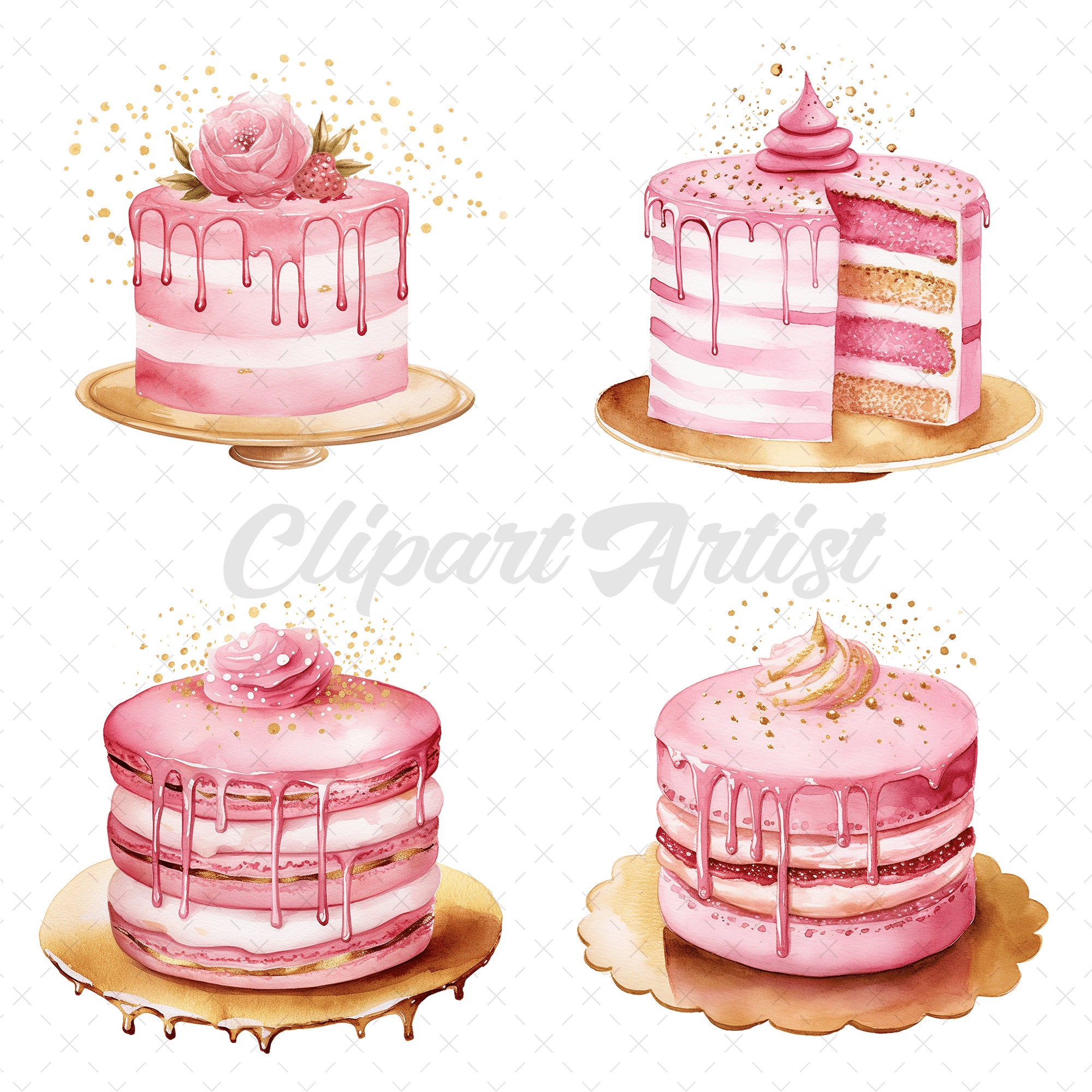 19 High-quality Pink Cakes Clipart Pink Cakes Watercolor Digital JPG ...