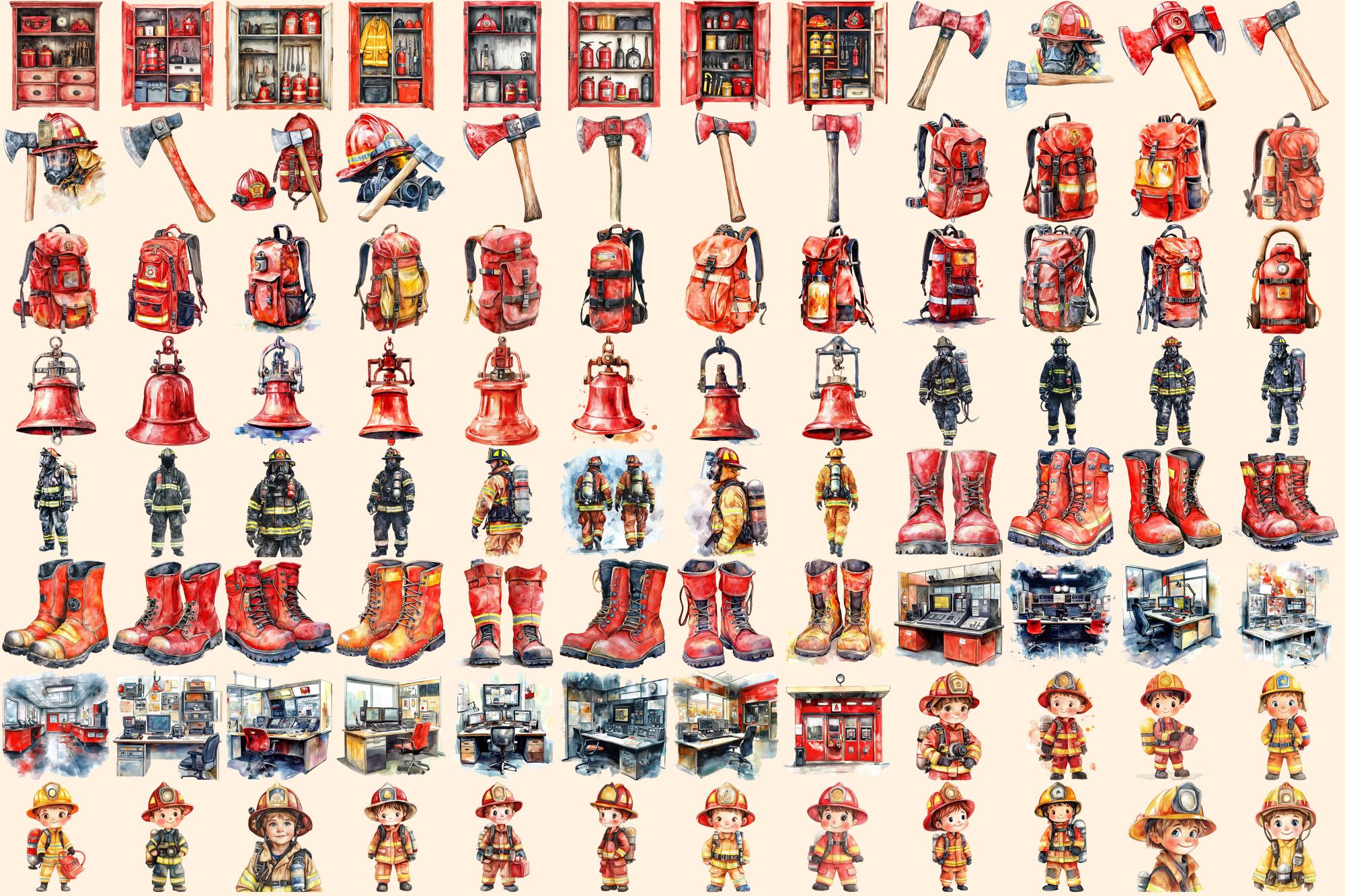 Firefighters Watercolor Clipart Bundle – 665+ PNG Images (digital ...