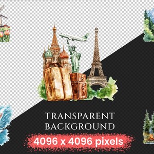 Vintage Travel Watercolor Clipart Bundle - 590+ Transparent PNG ...