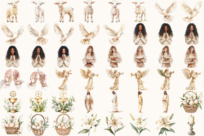 Watercolor Easter Clipart Set – Religious PNG Graphics (digital ...