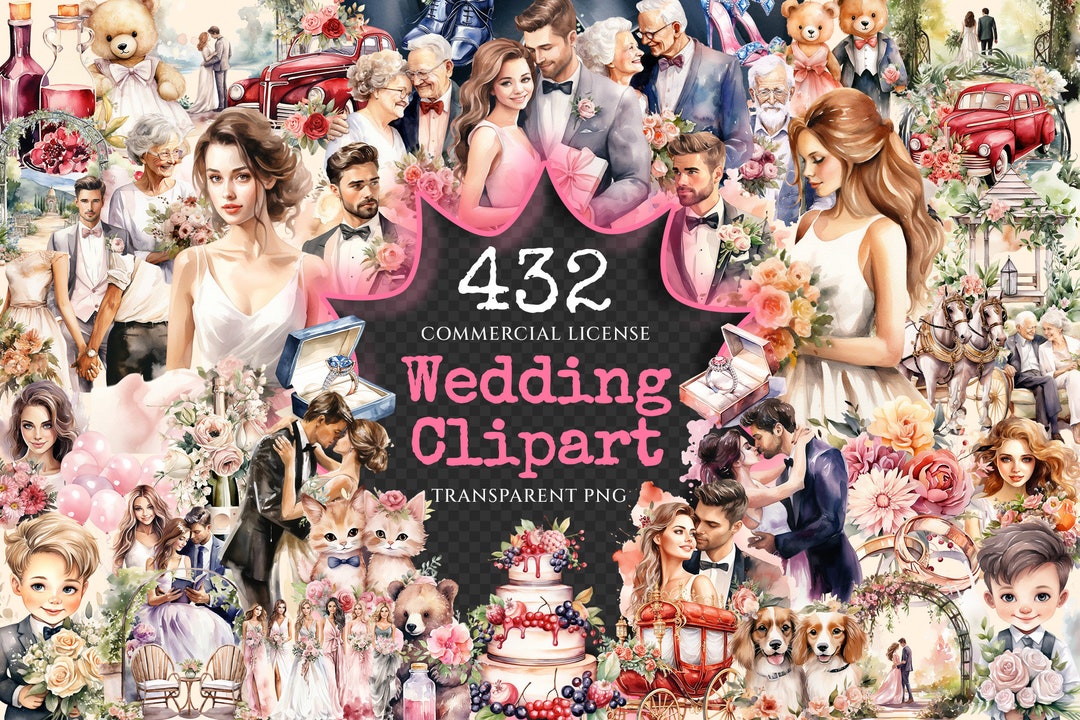 Wedding Watercolor Clipart Bundle - 428+ Transparent PNG, Marriage ...