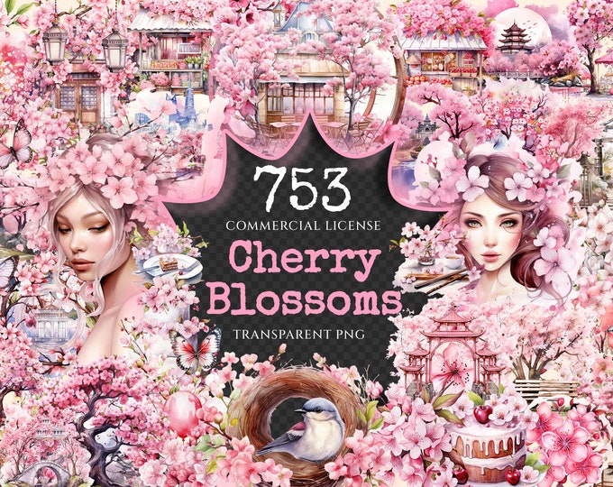 10 Japanese Cherry Blossom Tree Watercolor Clipart sakura 10 High ...